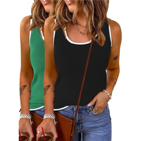 Tops | 2 Pack Tank Top For Women Sleeveless Scoop Neck Ribbed Knit Slim ...